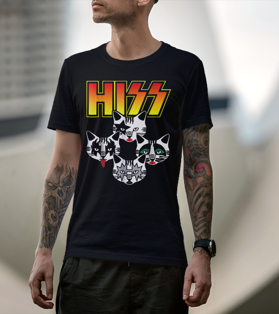 Hiss Cats Kittens Rock Band Parody Faces T-Shirt
