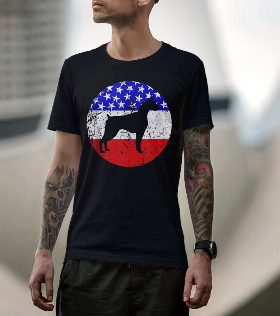 American Flag Vintage Boxer Dog T-Shirt