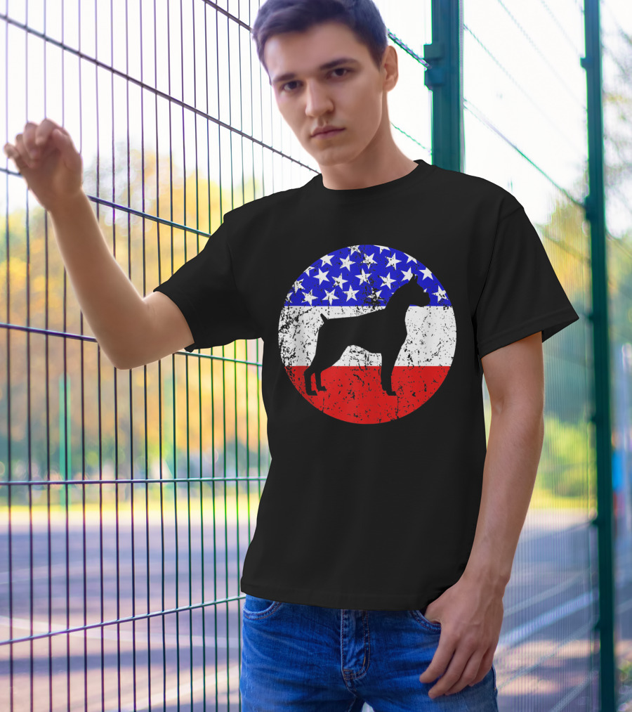 American Flag Vintage Boxer Dog T-Shirt