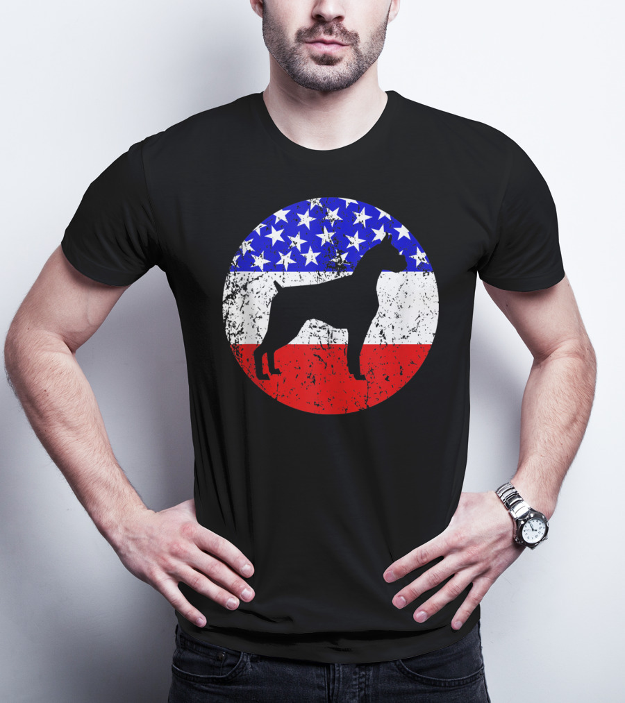 American Flag Vintage Boxer Dog T-Shirt
