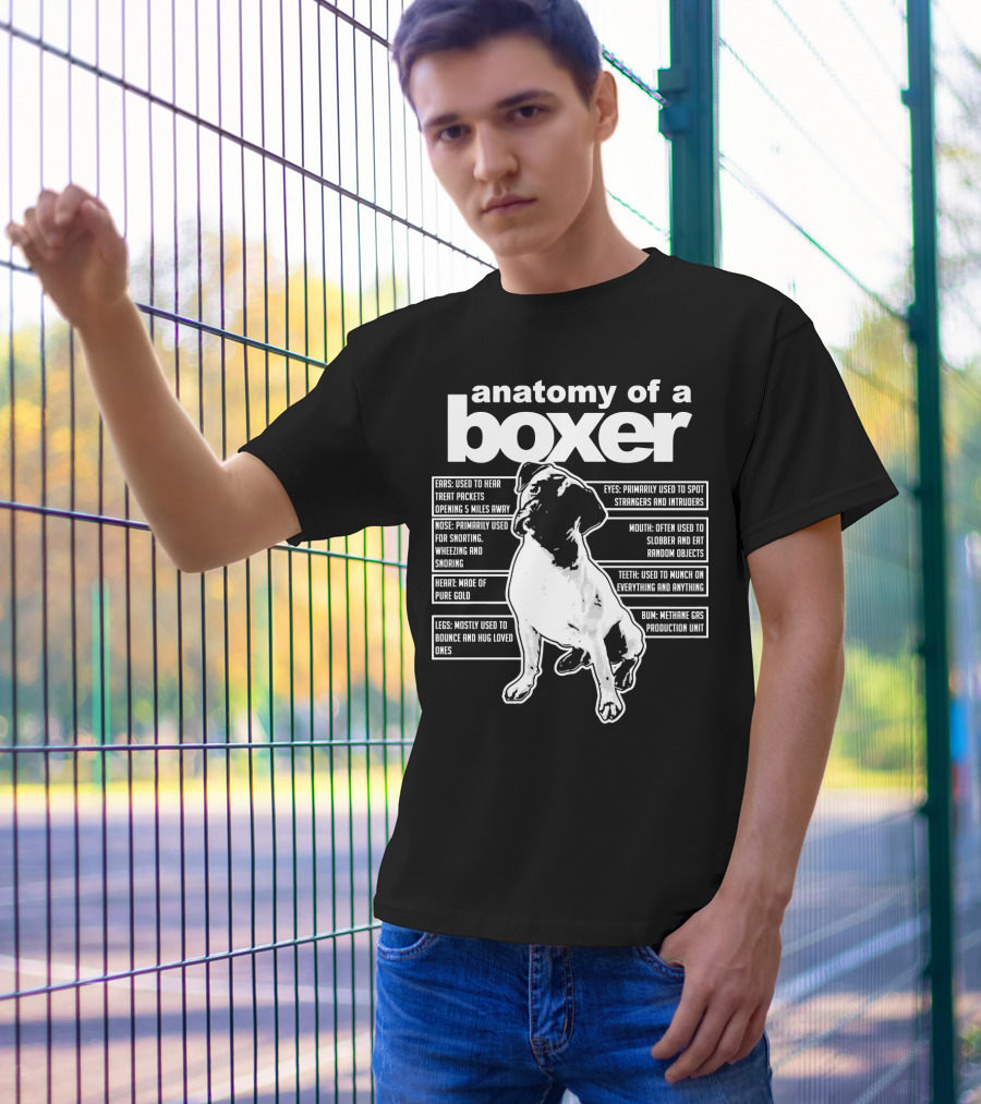 Anatomy Of A Boxer Funny Boxer With Ears Eyes Nose Mouth Heart Legs Teeth Bun T-Shirt