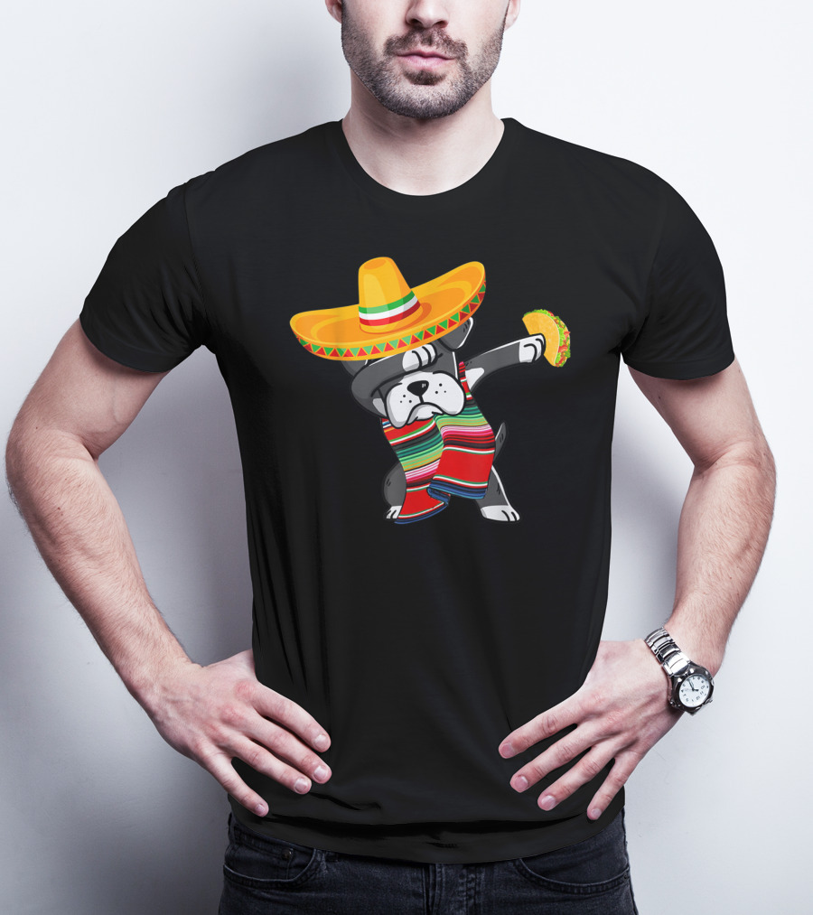Boxer Dabbing Sombrero Taco Cinco De Mayo Dog T-Shirt