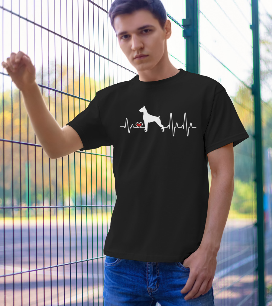 Boxer Dog Heartbeat With Pulse And Red Heart T-Shirt