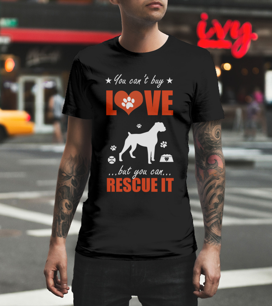 You Can't Buy Love Boxer Dog Silhouette Paw Print Heart Rescue It T-Shirt