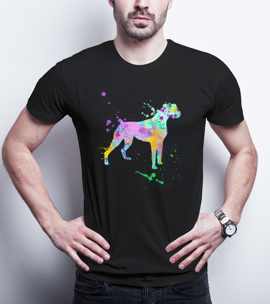 Boxer Dog Lovers Watercolor Splash T-Shirt