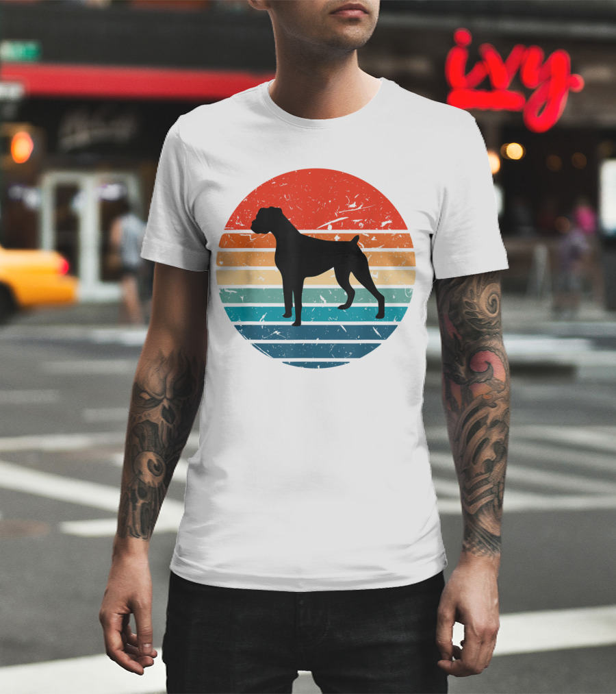 Boxer Dog Retro 70s 80s Striped T-Shirt