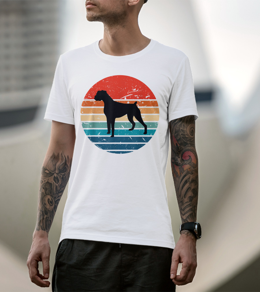 Boxer Dog Retro 70s 80s Striped T-Shirt