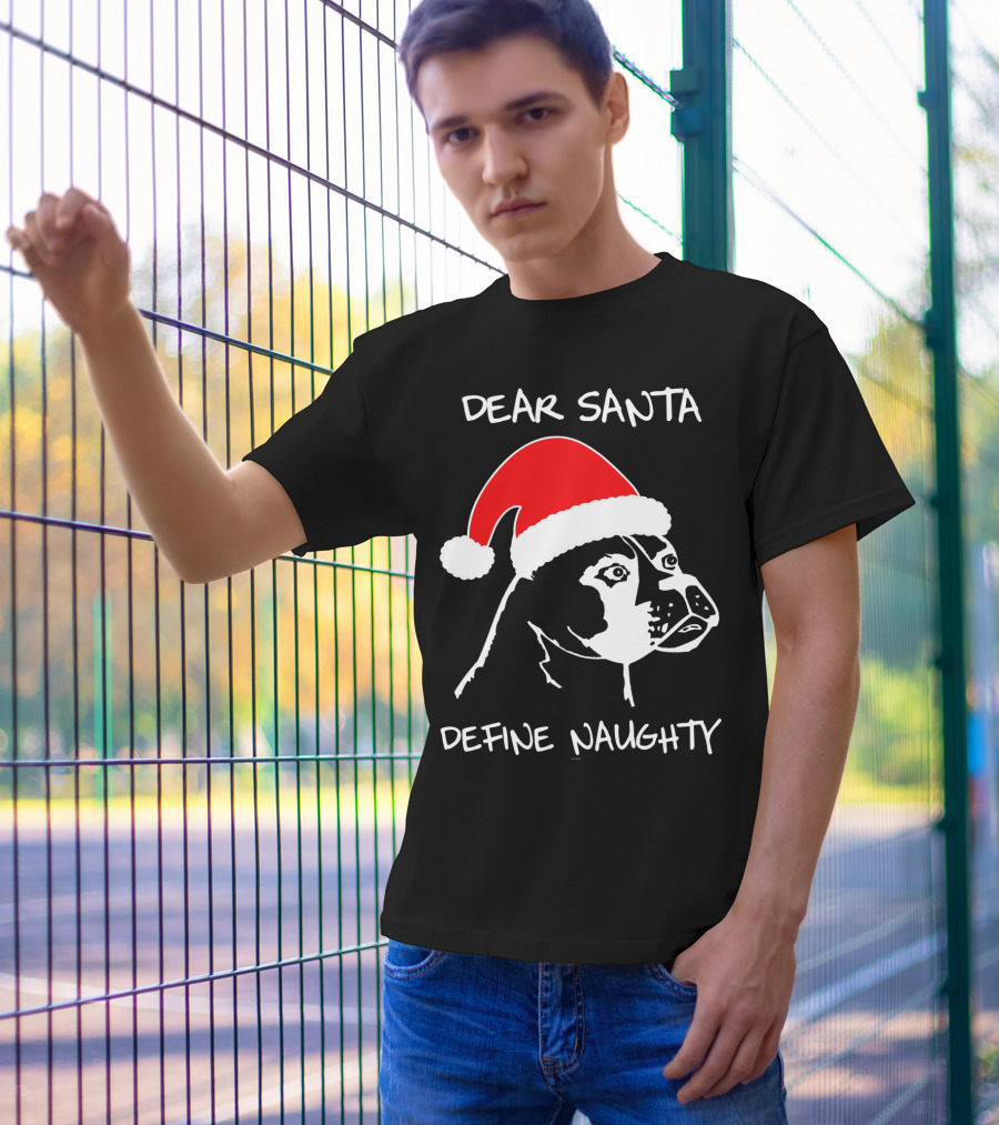 Dear Santa Define Naughty Boxer Funny Ugly Xmas Dog Lovers T-Shirt