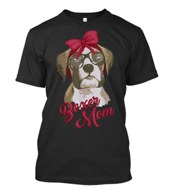 Boxer Mom Funny Cool I Heart Boxer Breed Glasses Red Bow T-Shirt