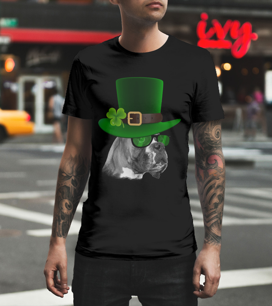 Boxer Dog St Patrick's Day Green Hat Shamrock T-Shirt