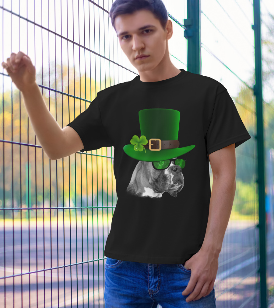 Boxer Dog St Patrick's Day Green Hat Shamrock T-Shirt