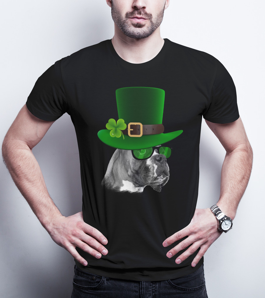 Boxer Dog St Patrick's Day Green Hat Shamrock T-Shirt