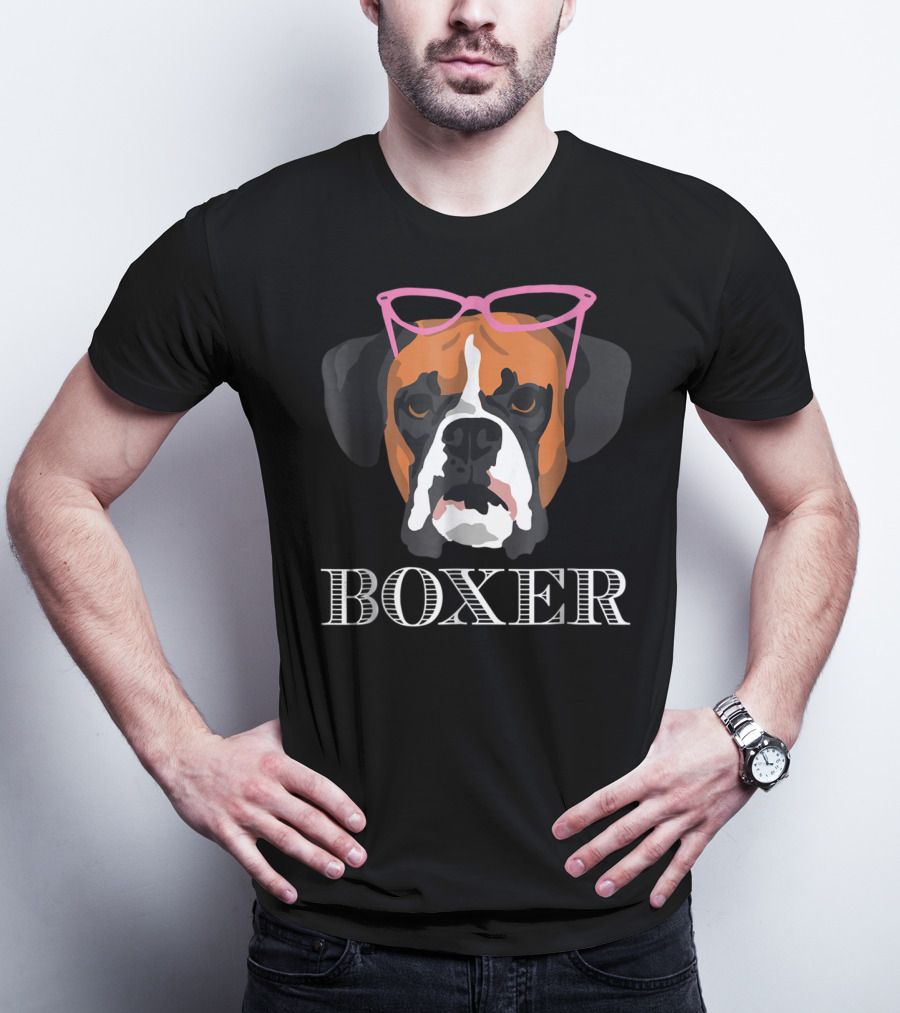Boxer Dog Wearing Pink Glasses T-Shirt