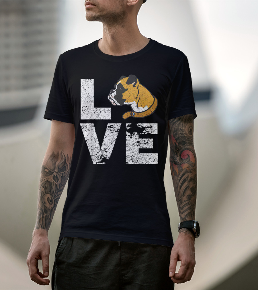 LOVE Boxer Dog Head Funny Dog Lovers T-Shirt