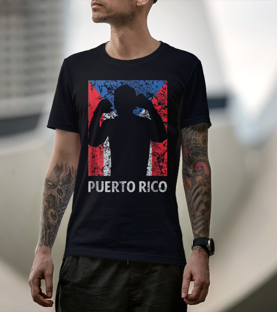 Puerto Rico Flag Boxer Silhouette Pride T-Shirt