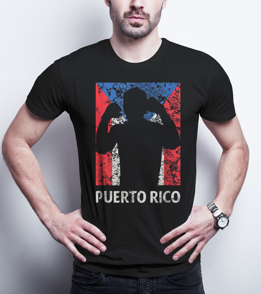 Puerto Rico Flag Boxer Silhouette Pride T-Shirt