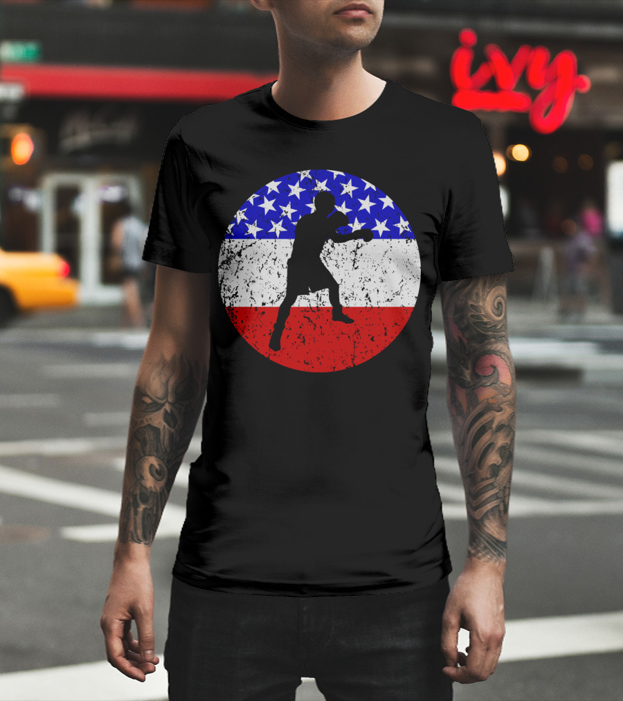 American Flag Boxing Vintage Boxer Silhouette T-Shirt