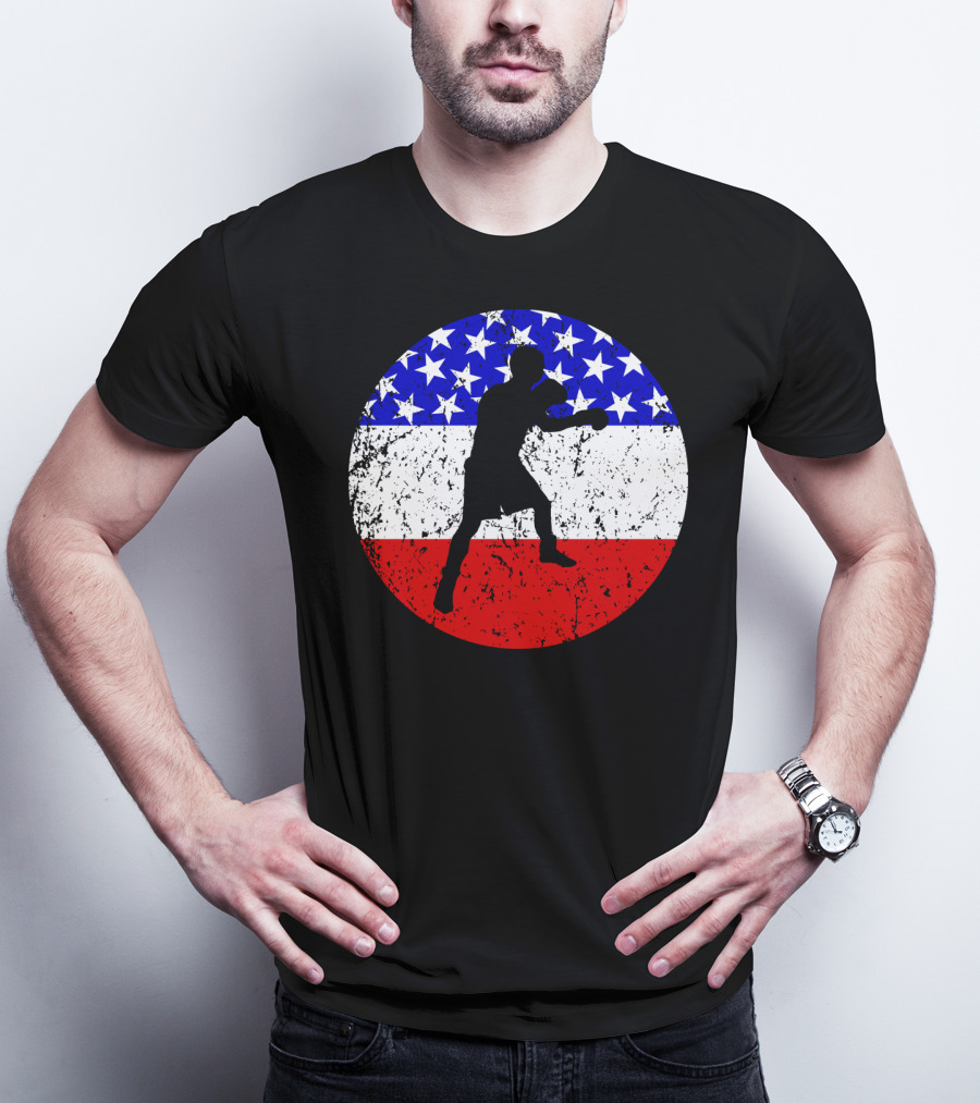 American Flag Boxing Vintage Boxer Silhouette T-Shirt