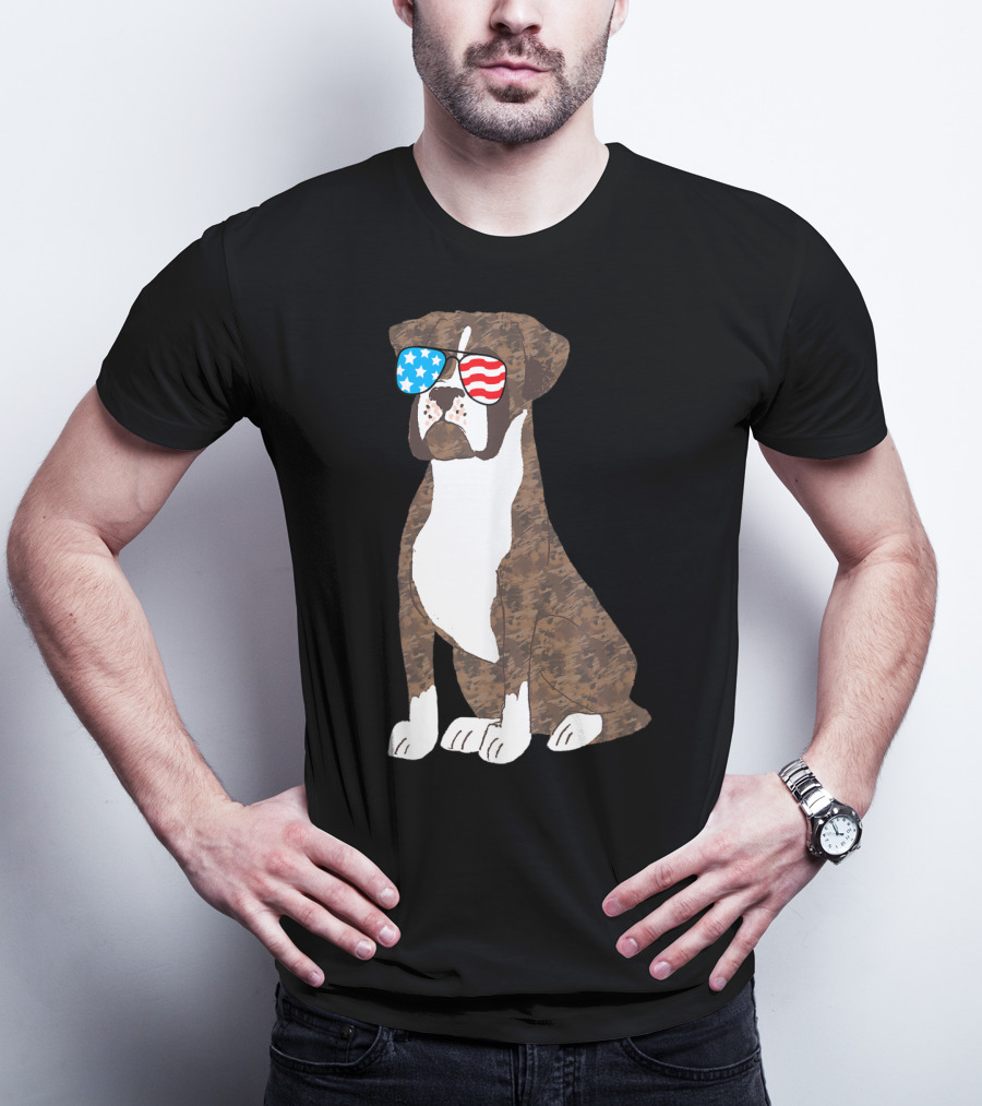Patriotic Boxer Dog USA Flag Sunglasses Memorial Day T-Shirt