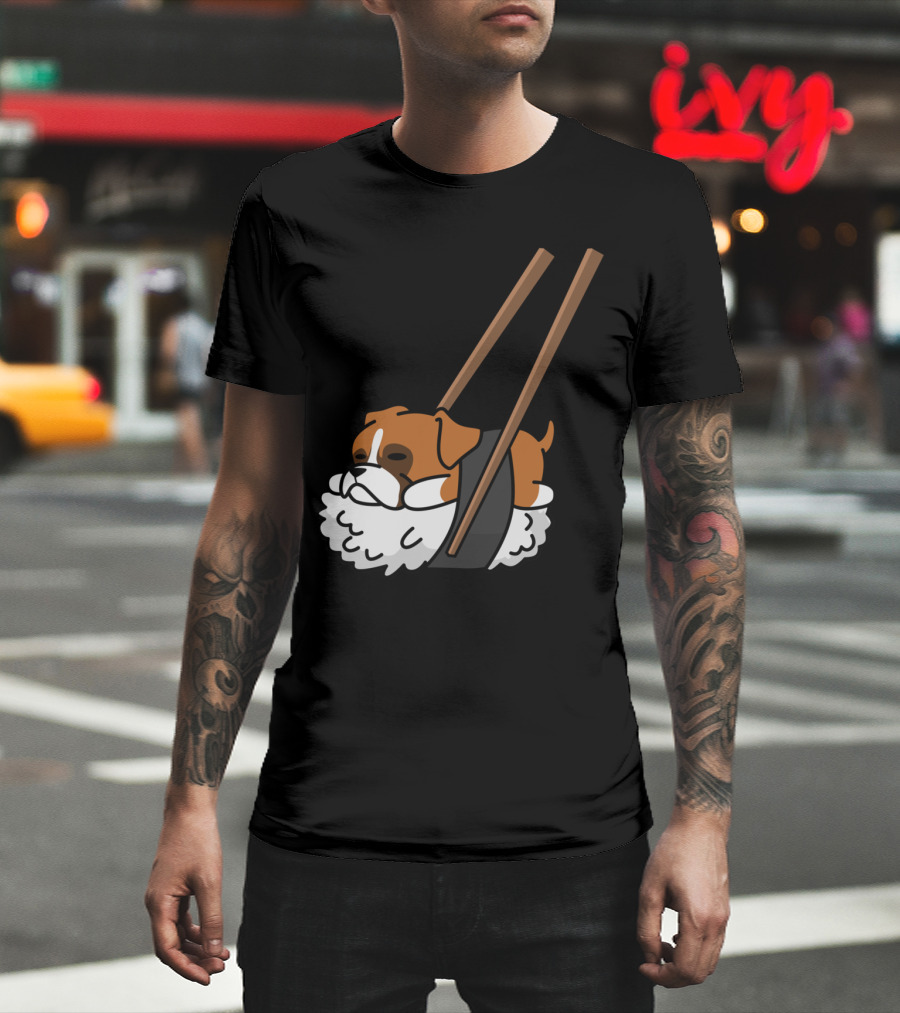 Boxer Dog Sushi With Funny Chopsticks T-Shirt