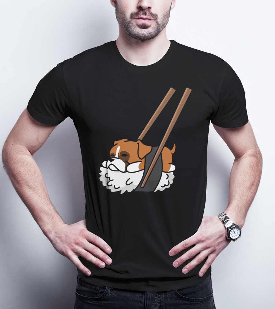Boxer Dog Sushi With Funny Chopsticks T-Shirt