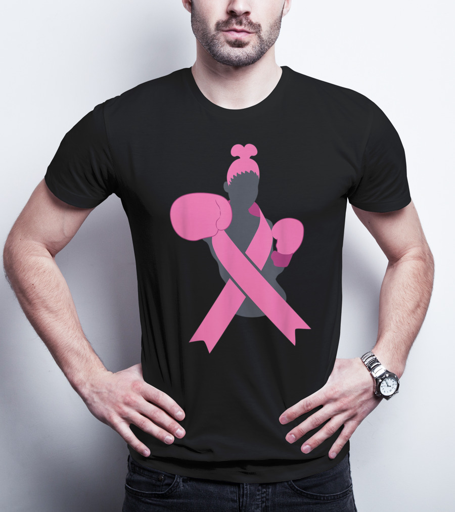 Boxer Supporting Breast Cancer Awareness With Pink Ribbon Boxing Gloves T-Shirt