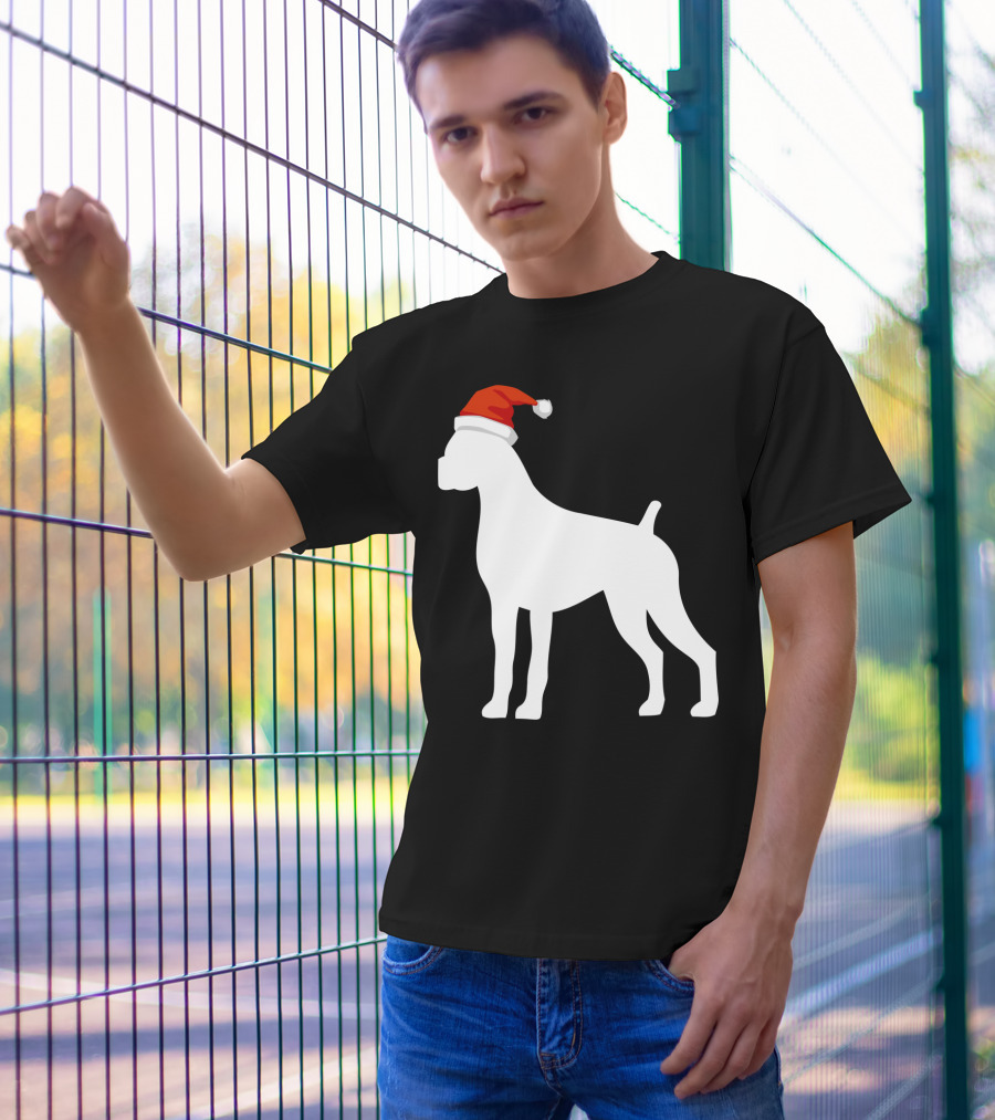 Boxer Dog Wearing Santa Hat Christmas T-Shirt