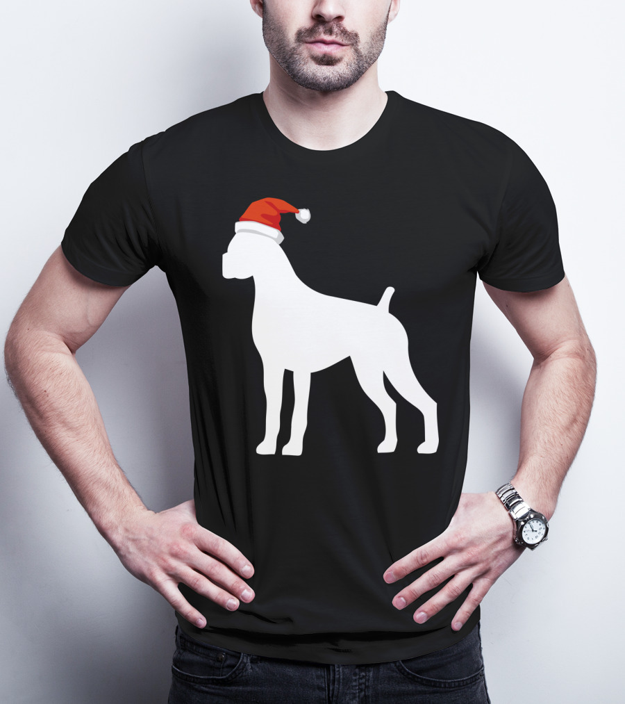 Boxer Dog Wearing Santa Hat Christmas T-Shirt