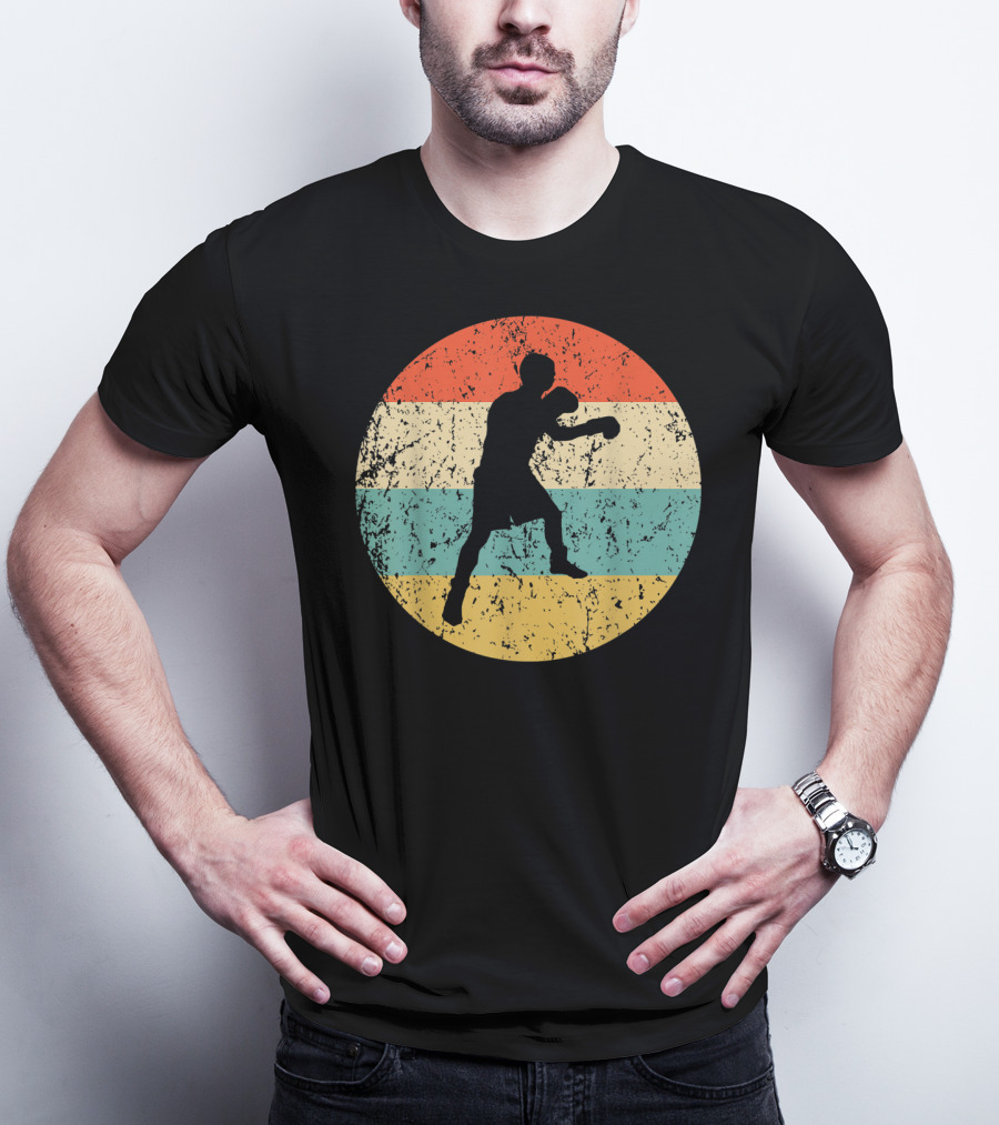 Boxing Vintage Boxer Silhouette Retro Circle Stripes T-Shirt