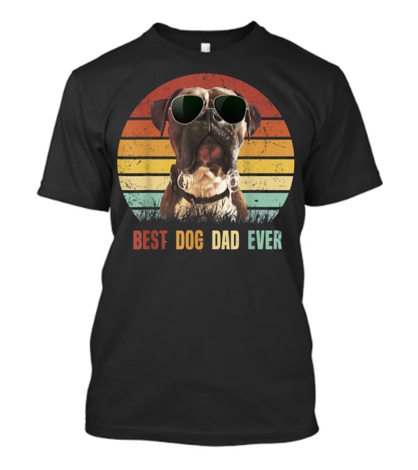 Mens Vintage Best Dog Dad Ever Boxer Dog Sunglasses Retro Sunburst T-Shirt