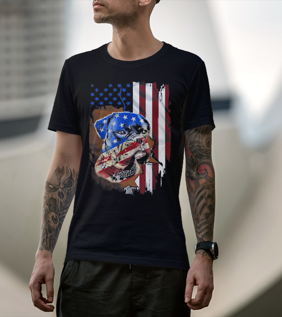 American Flag Boxer Dog Tattoos T-Shirt