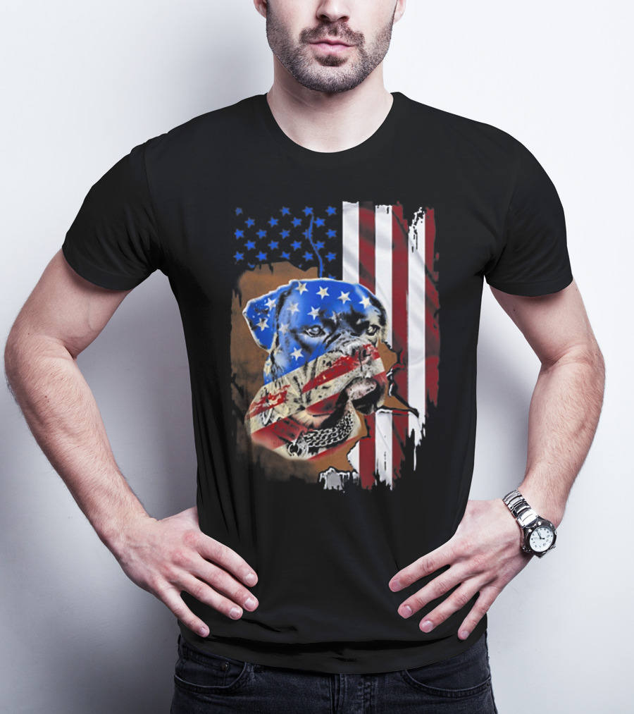 American Flag Boxer Dog Tattoos T-Shirt