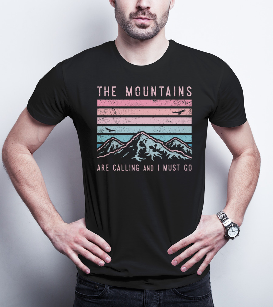 The Mountains Are Calling And I Must Go Sunset Birds T-Shirt