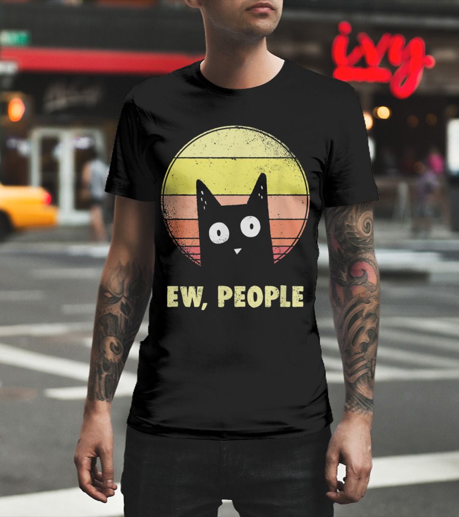 Ew People Vintage Funny Cat Lover Retro Sunset T-Shirt