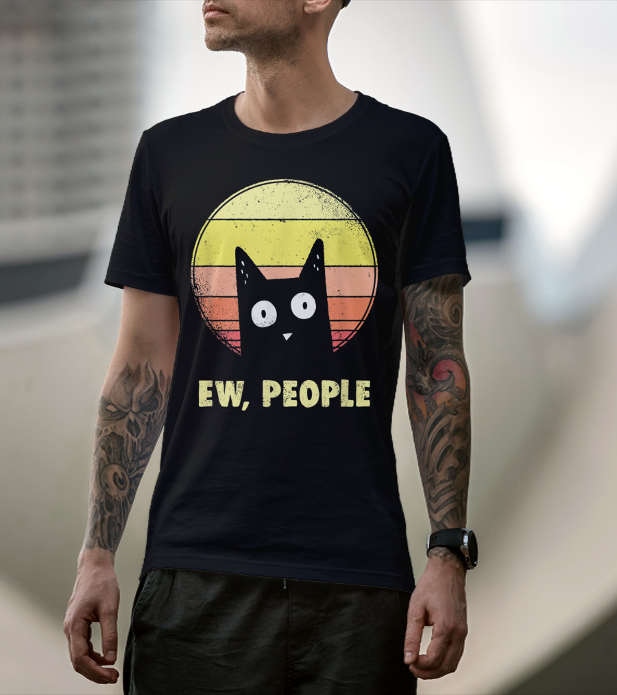 Ew People Vintage Funny Cat Lover Retro Sunset T-Shirt