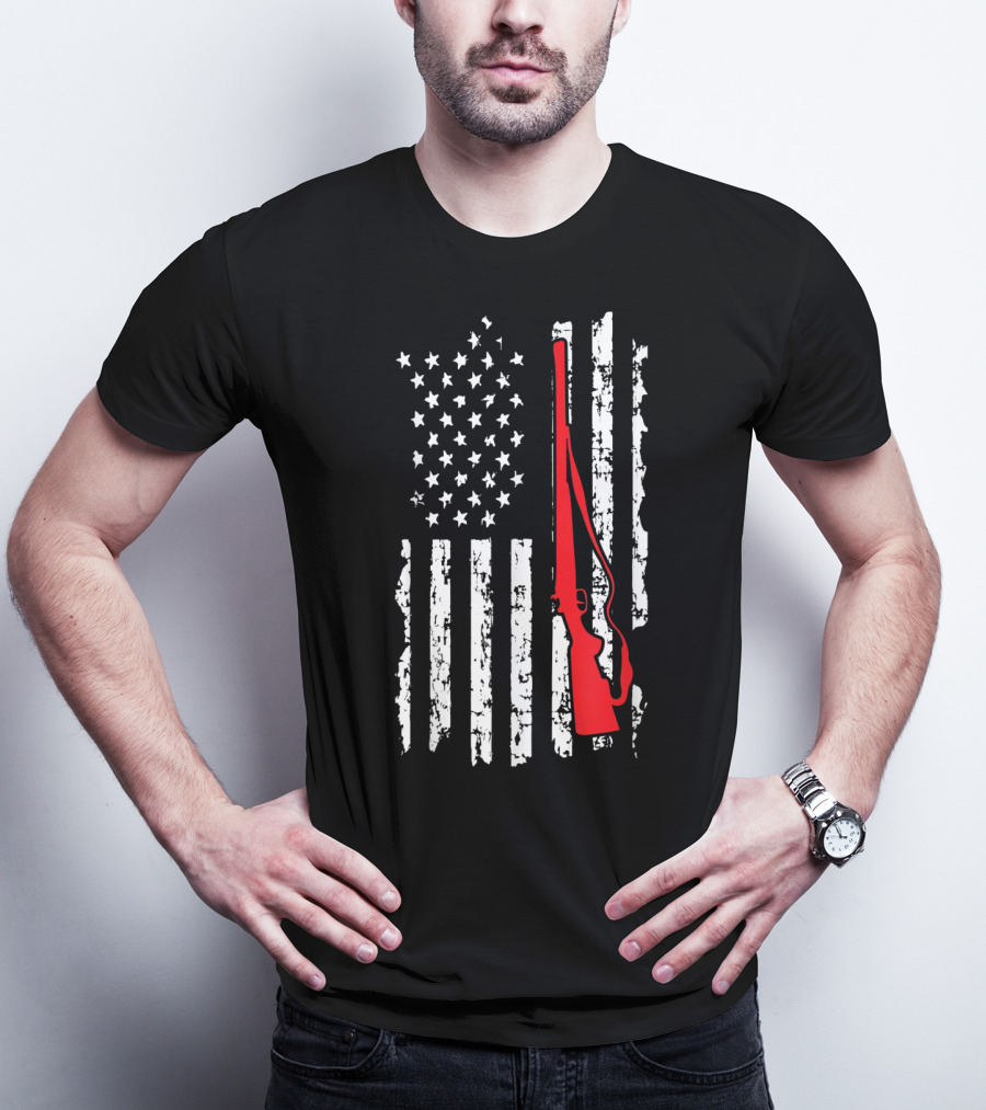 American Flag Gun Hunters Rifle In Red Silhouette T-Shirt