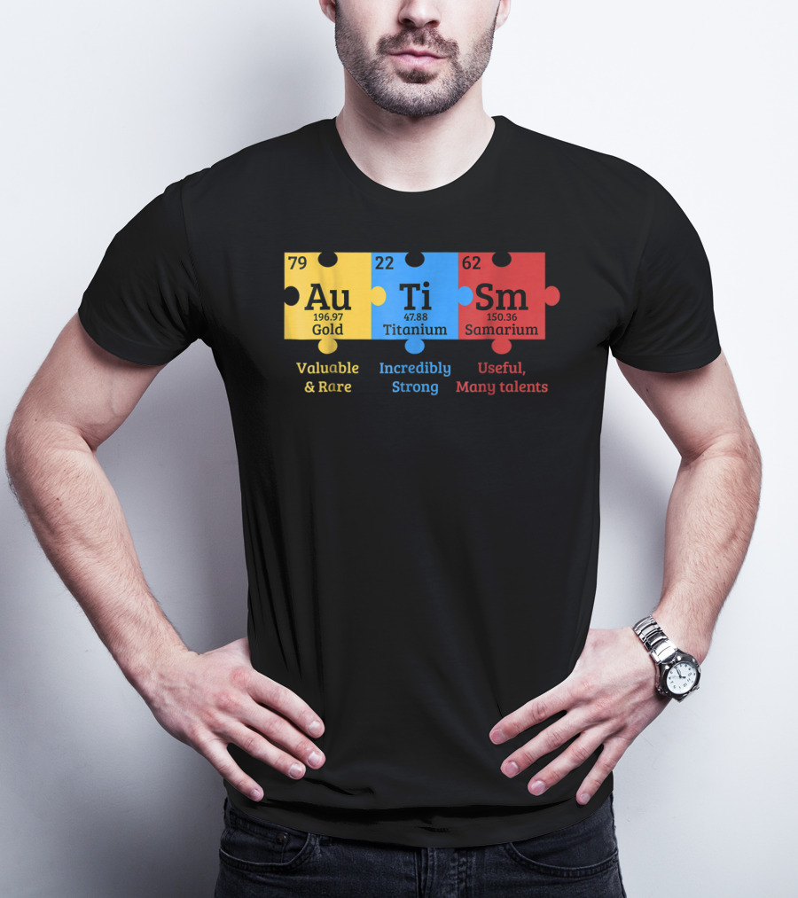 Autism Awareness Gold Titanium Samarium Elements Puzzle T-Shirt