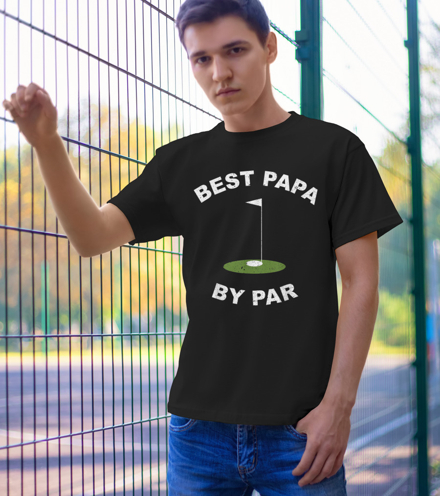 Best Papa By Par Funny Golf Men's Grandpa Green Hole Flag T-Shirt