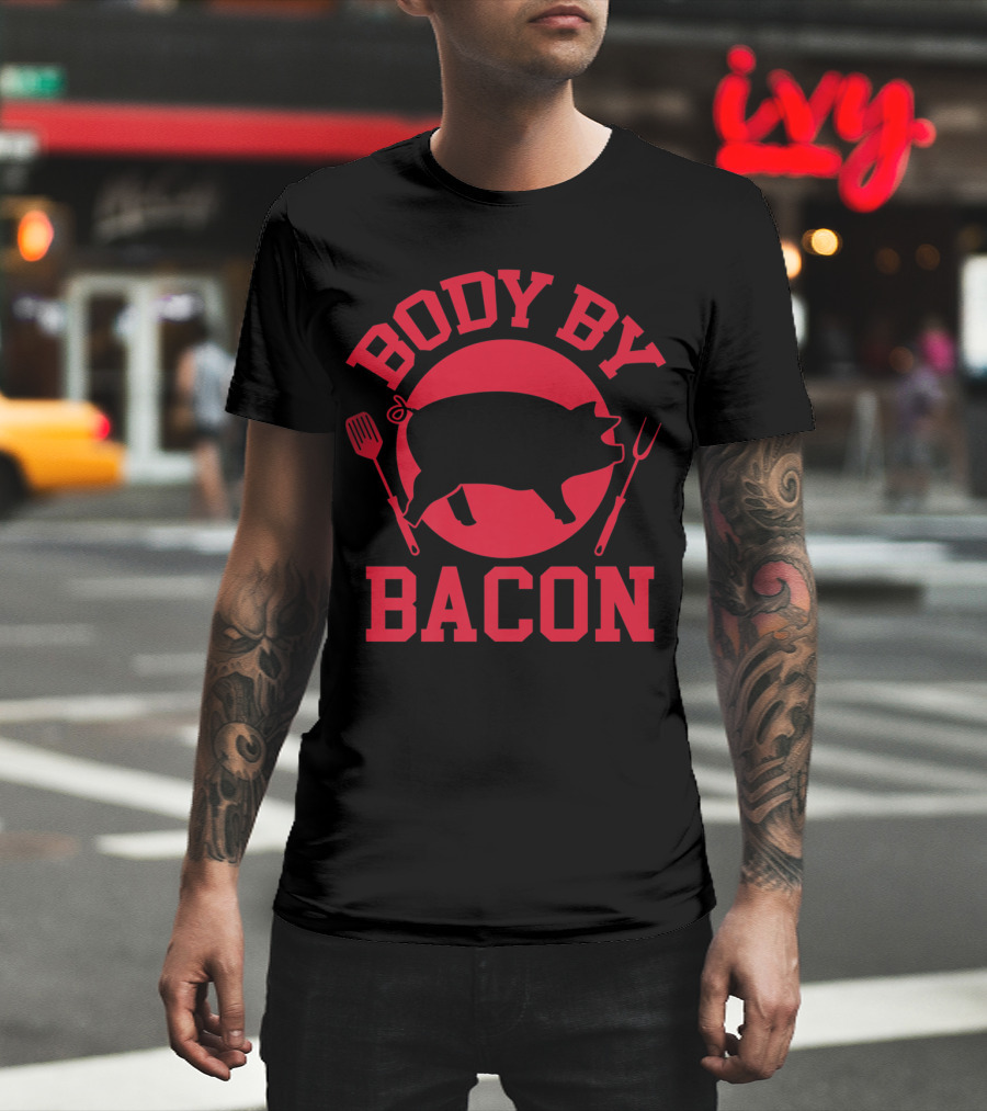 Body By Bacon Keto Carnivore Food Silhouette With Fork And Spatula T-Shirt