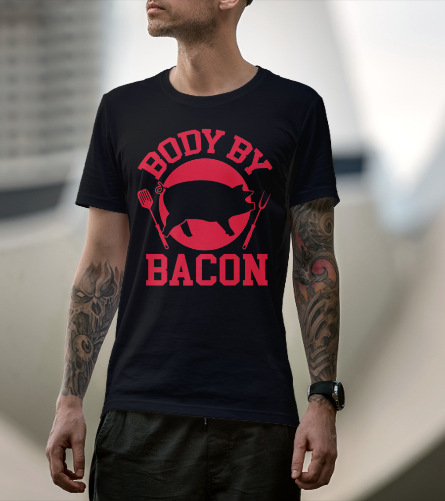 Body By Bacon Keto Carnivore Food Silhouette With Fork And Spatula T-Shirt