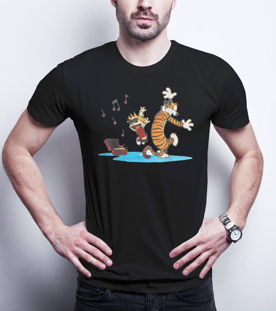 Calvin Dancing With Music Hobbes Vinyl Player T-Shirt