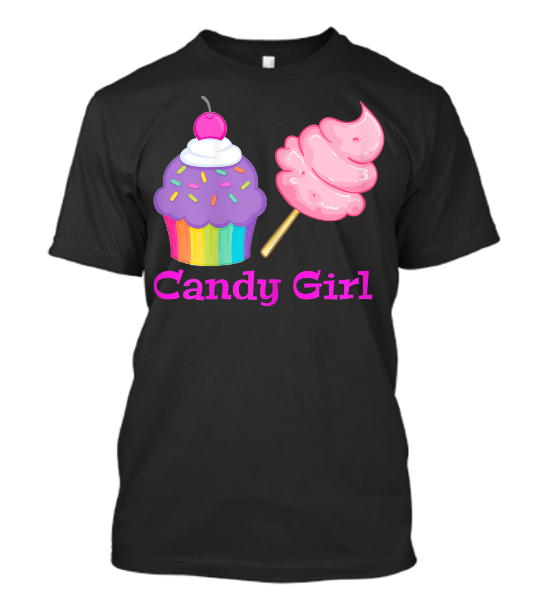 Candy Girl Cupcake And Cotton Candy Rainbow Sprinkles Cherry Top And Pink Swirl T-Shirt