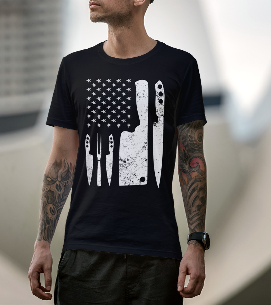 Chef Knife US Flag T-Shirt