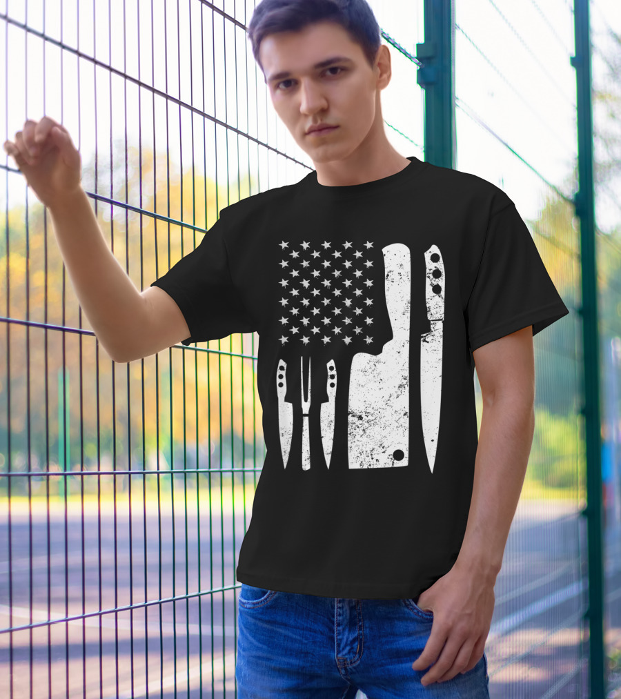 Chef Knife US Flag T-Shirt