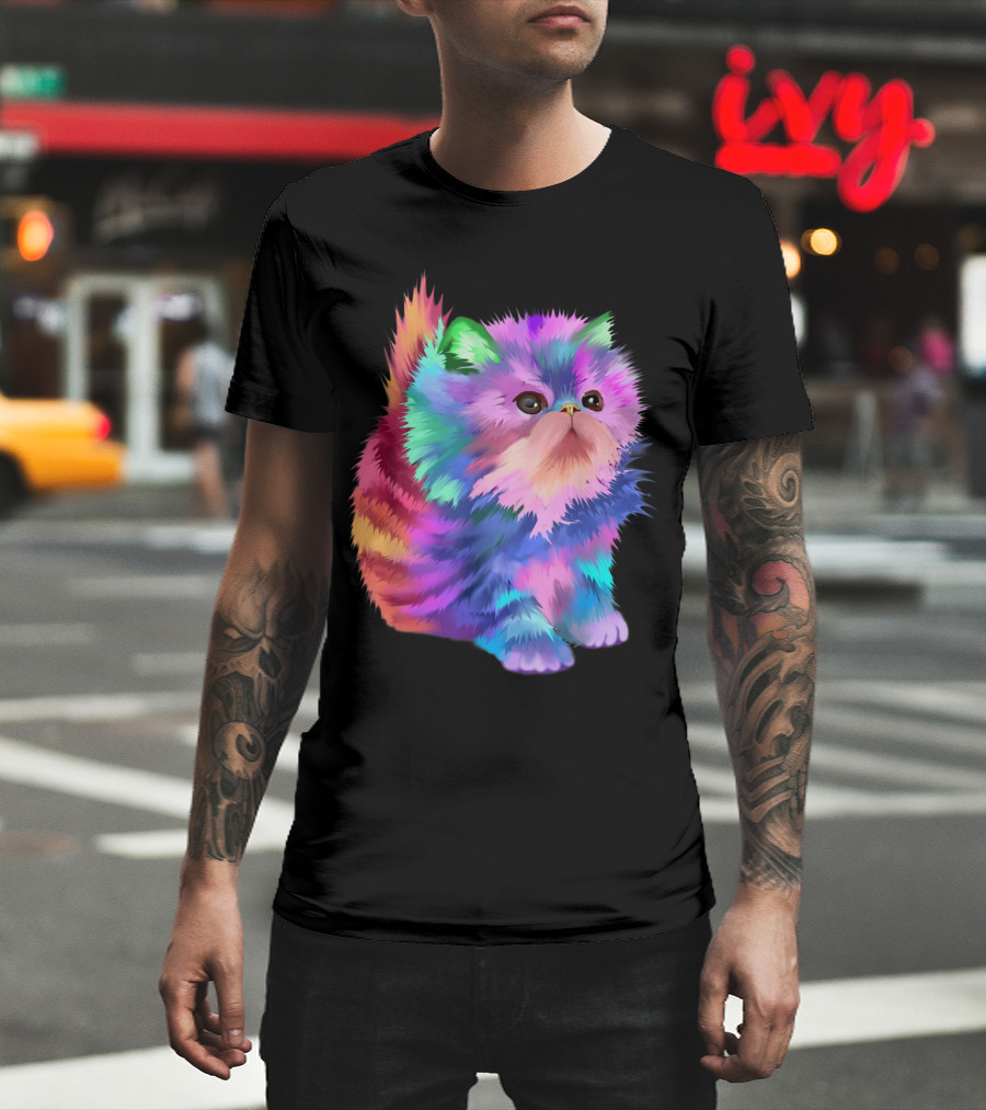 Colorful Rainbow Kitten Rave EDM Cat T-Shirt