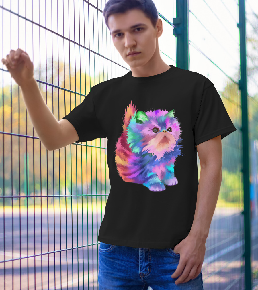 Colorful Rainbow Kitten Rave EDM Cat T-Shirt