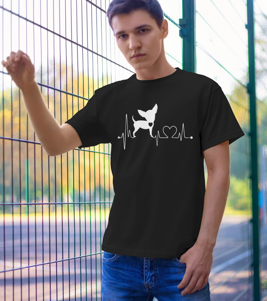 Chihuahua Dog Heartbeat Design With Heart T-Shirt