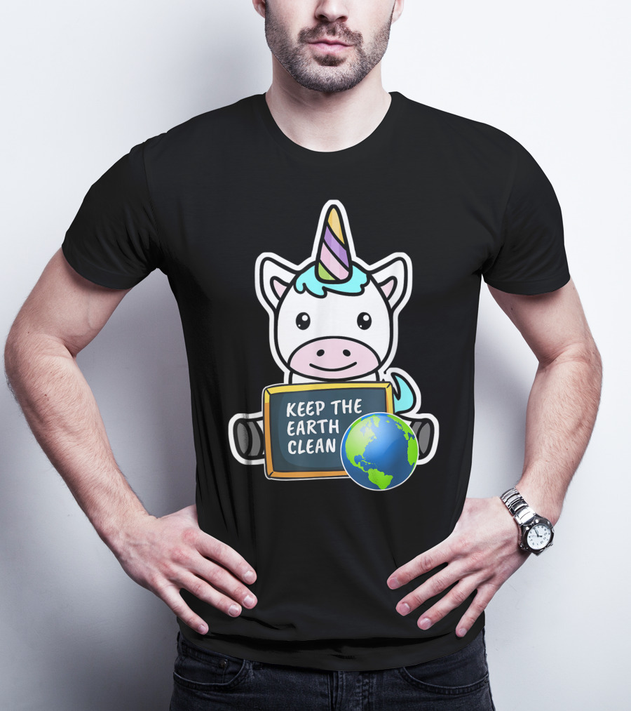 Keep The Earth Clean Cute Earth Day Unicorn T-Shirt