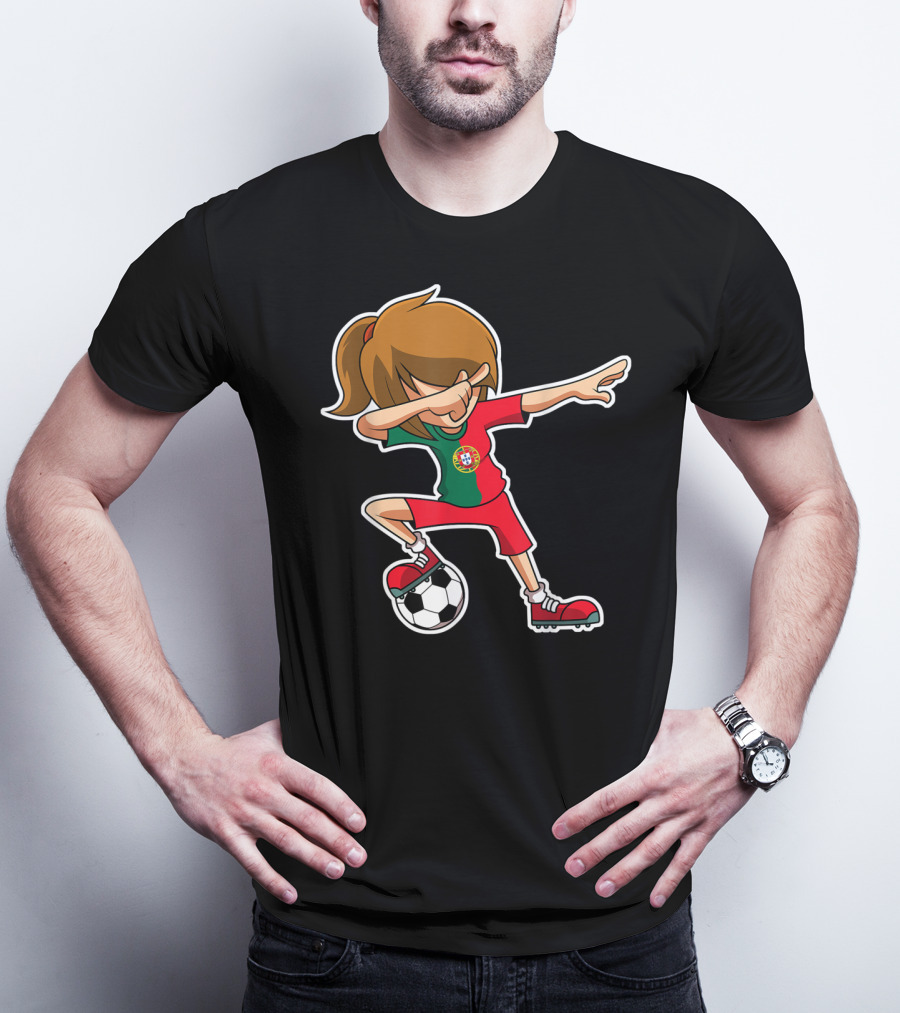Dabbing Soccer Girl Portugal Jersey Portuguese Football T-Shirt