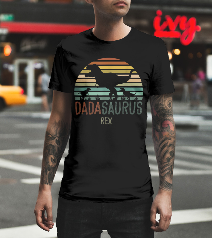 Dada Saurus Rex Retro Sunset Dinosaur T-Shirt